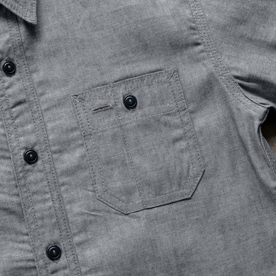 144 Japan Selvedge Chambray Workshirt - Grey | Gustin Shirts