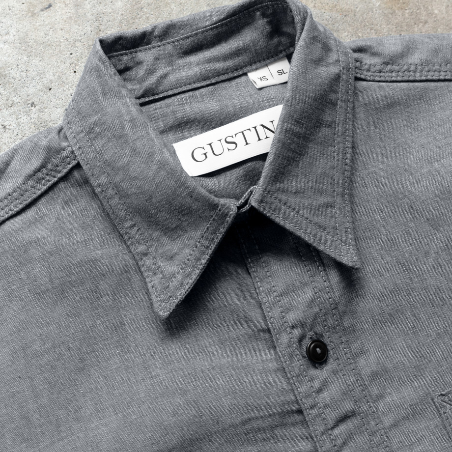 144 Japan Selvedge Chambray Workshirt - Grey | Gustin Shirts