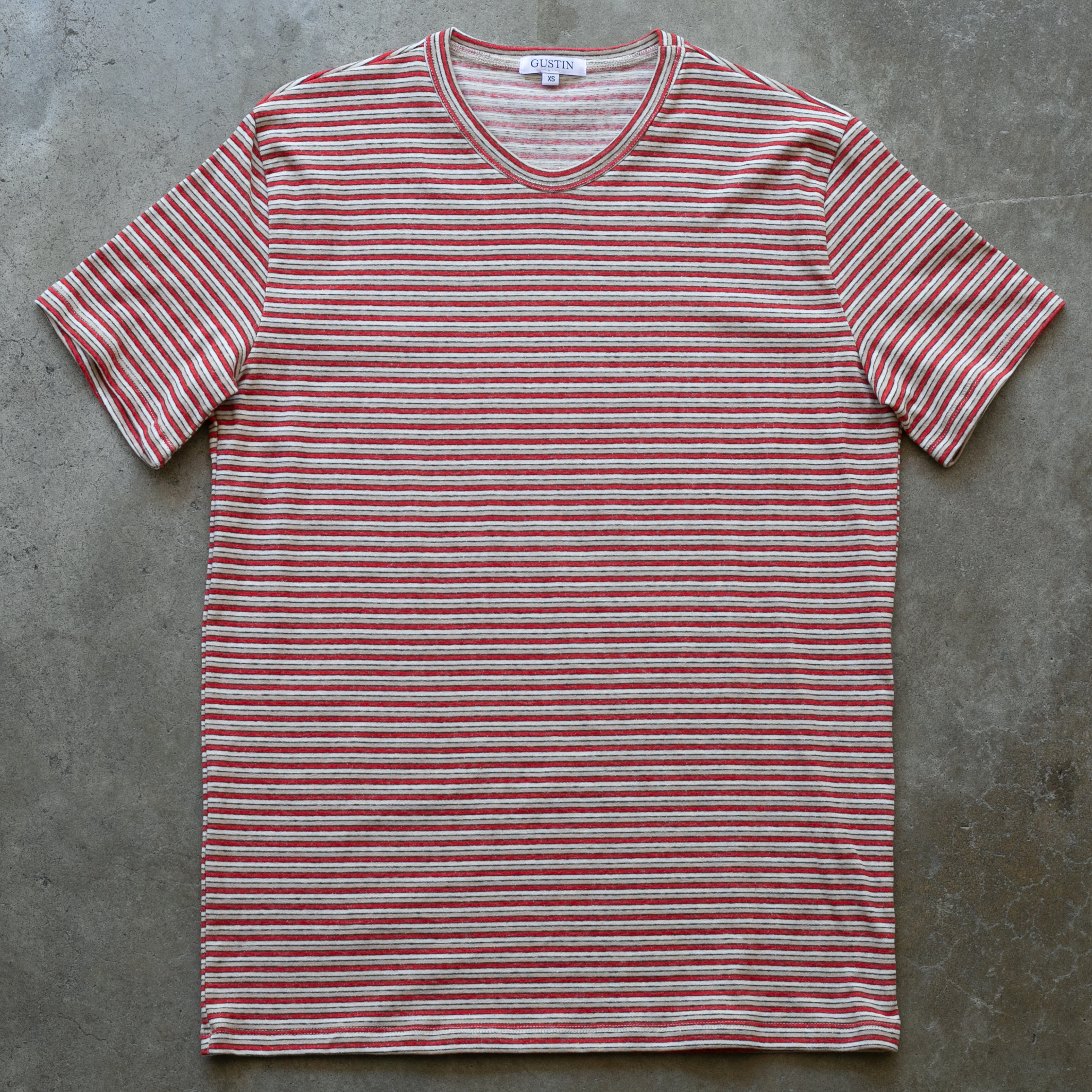 50s Triple Stripe T-Shirt - Red Khaki | Gustin | T-Shirts